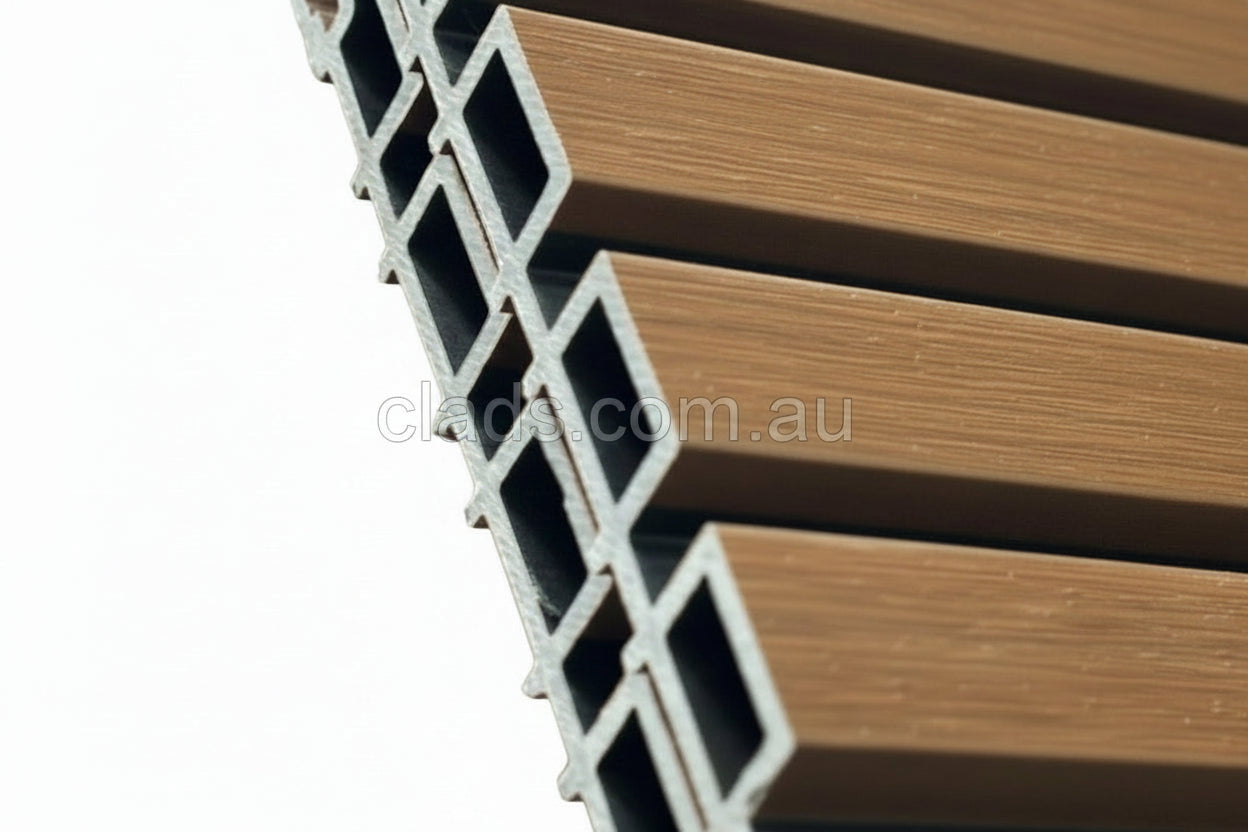 External Half Cladding in Teak 4 Slat | Cladding Supplies Of Australia